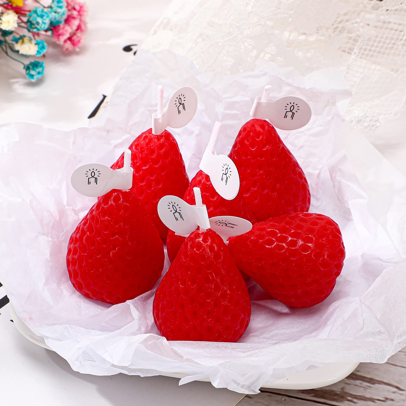 MTLEE Set of 12 Strawberry Candle Strawberries Shaped Scented Candle Mini Fruit Soy Wax Candle Decorative Cute Candle for Birthday Bath Spa Aesthetic Party Wedding Gift Home Decor Stress Relief, Red