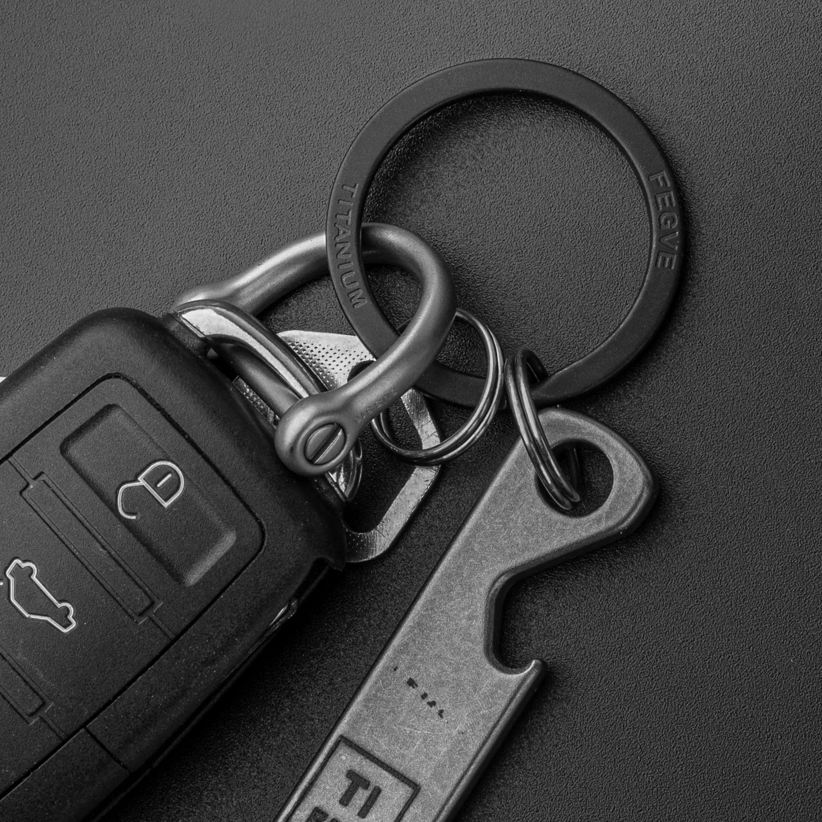 FEGVE Titanium Key Rings Split Rings 4 Packs, Key Rings for Keychains, Keychain Ring for Home Car Keys Organization (Black - 32 mm / 1.25 inches)