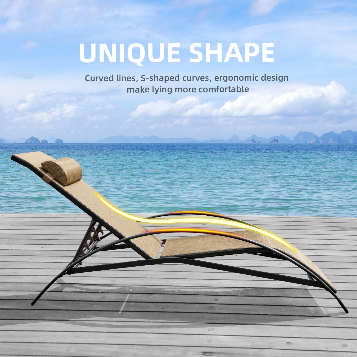 EROMMY All-Weather Textiline Recliner Chairs Set of 2 Outdoor Lounge Chairs with Adjustable Backrest (Arc Brown, Set of 2)