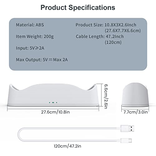 BA1 Charging Dock for 2 Magnetic Charging Station with 2 Color LED Indicator Light Wall Mount Magnetic Base Charger Charging Stand with USB-C Charge Cable BA1(White)