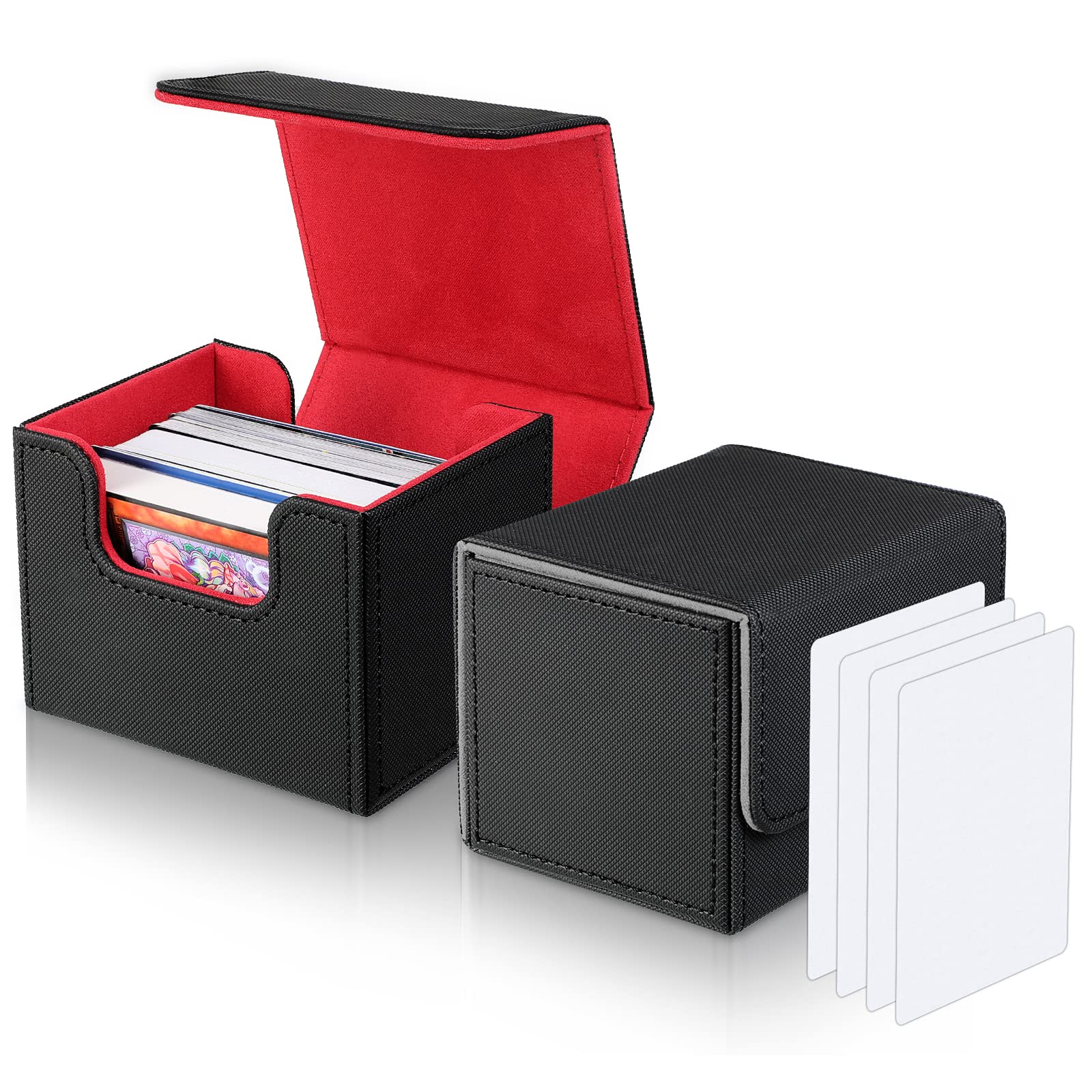 Frienda 2 Pieces Desk Box Commander Box Magnetic Box PU Leather Box 100 Card Desk Box for Trading Card Games, Black, 4.1 x 3.3 x 2.9 Inch