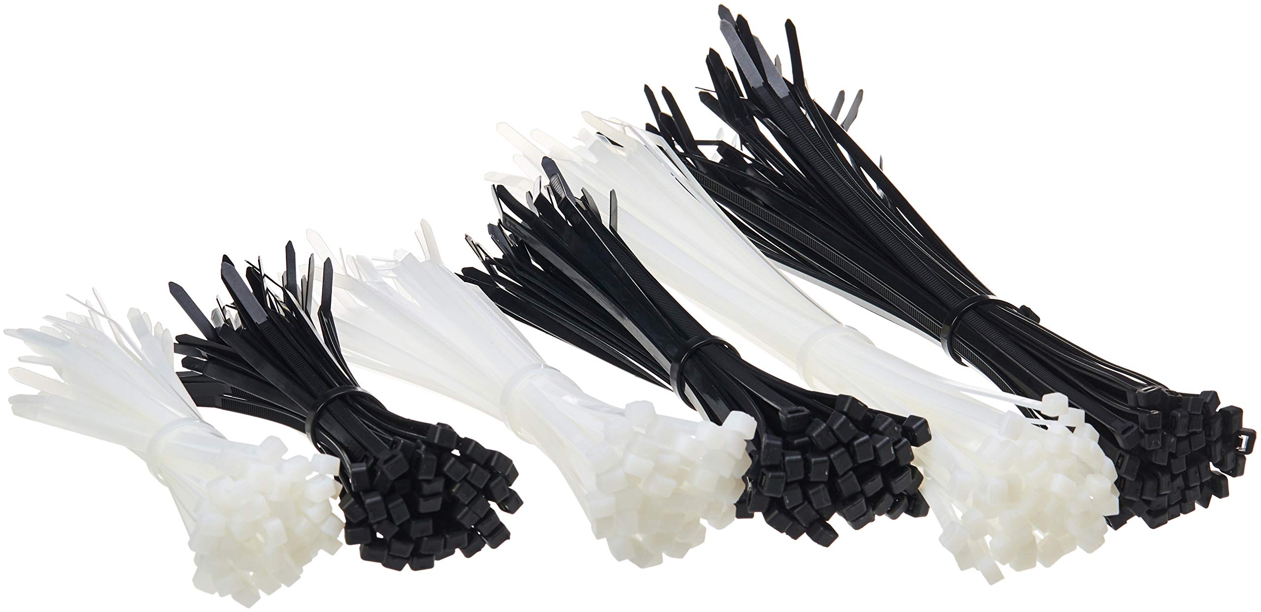 Amazon Basics Assorted Self-Locking Nylon Cable Zip Ties (6, 8, and 12 Inch), 300 Pack - Black and White