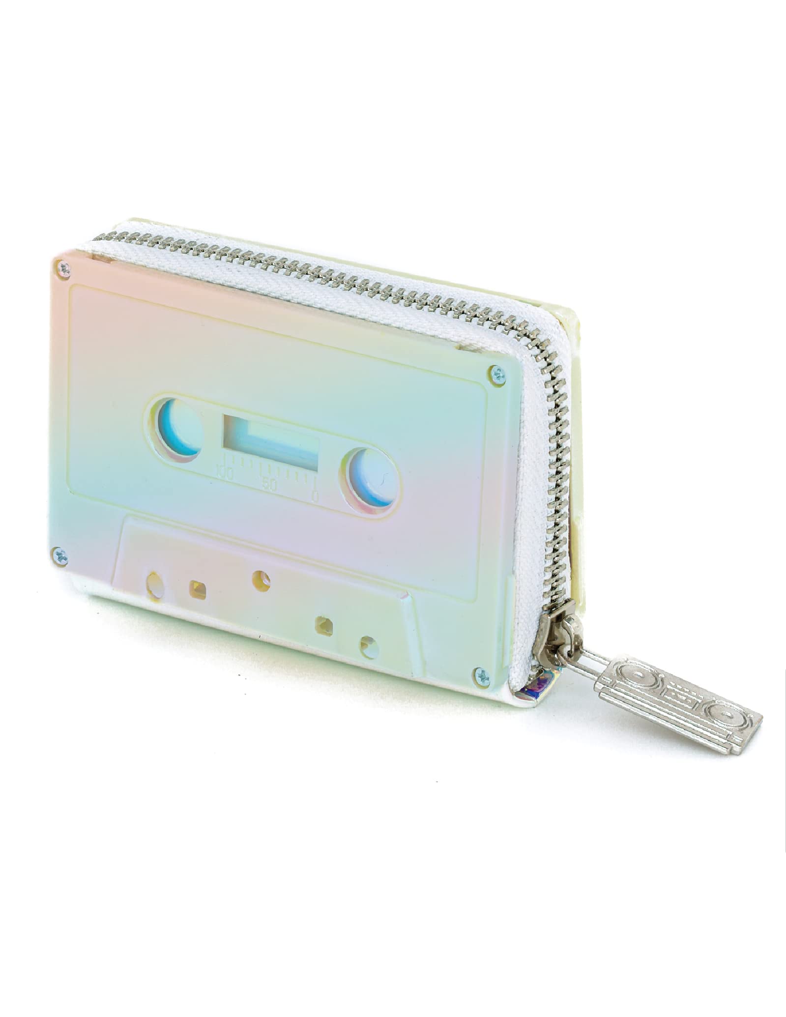 Fydelity Retro Cassette Tape Wallet Case Credit Cards and Cash Cassette Wallet Zipper Wallet Colorful Women's Cute Wallet Vintage Wallet Retro Wallets Purse Card Holder Wallet for Women Electro White