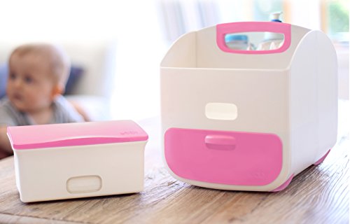 Ubbi Portable Diaper Changing Station + Diaper Storage Caddy Organizer with Changing Mat: Easily Stores Baby Diapers, Wipes + Baby Accessories - Pink