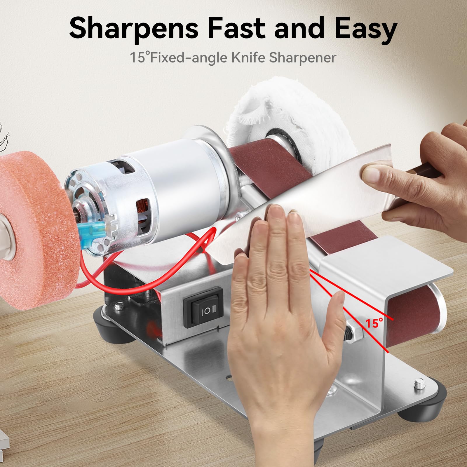 CAMXTOOL Mini Belt Sander - Power Belt Sanders, Small Bench Belt Sander Machine,7 Gear Adjustable Speed Electric Belt Sander for Metal Working, Knife Making Kits, Knife Grinder, DIY Woodworking,