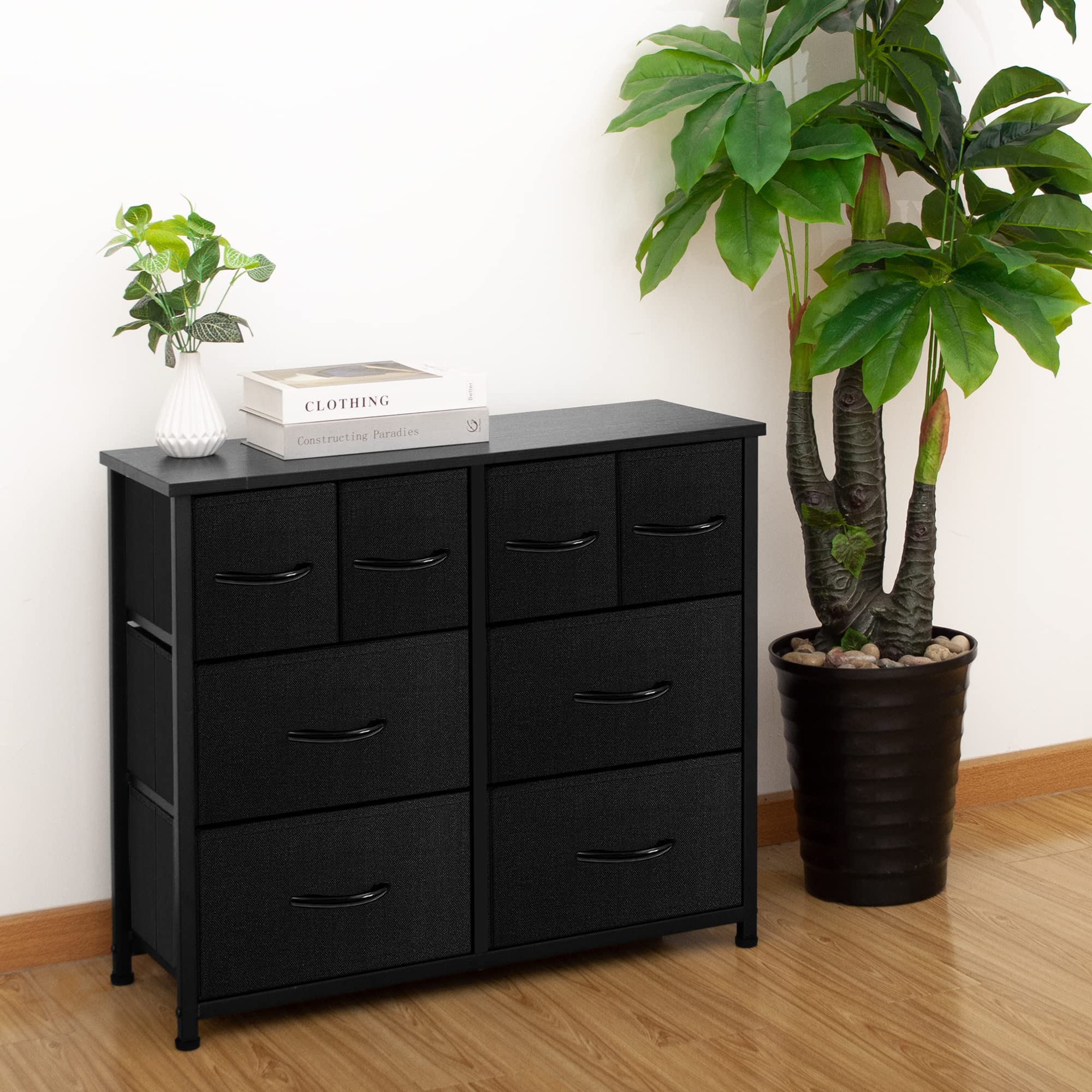 AZL1 Life Concept Bedroom, Wide Fabric Dresser for Storage and Organization, Black (8-Drawers)