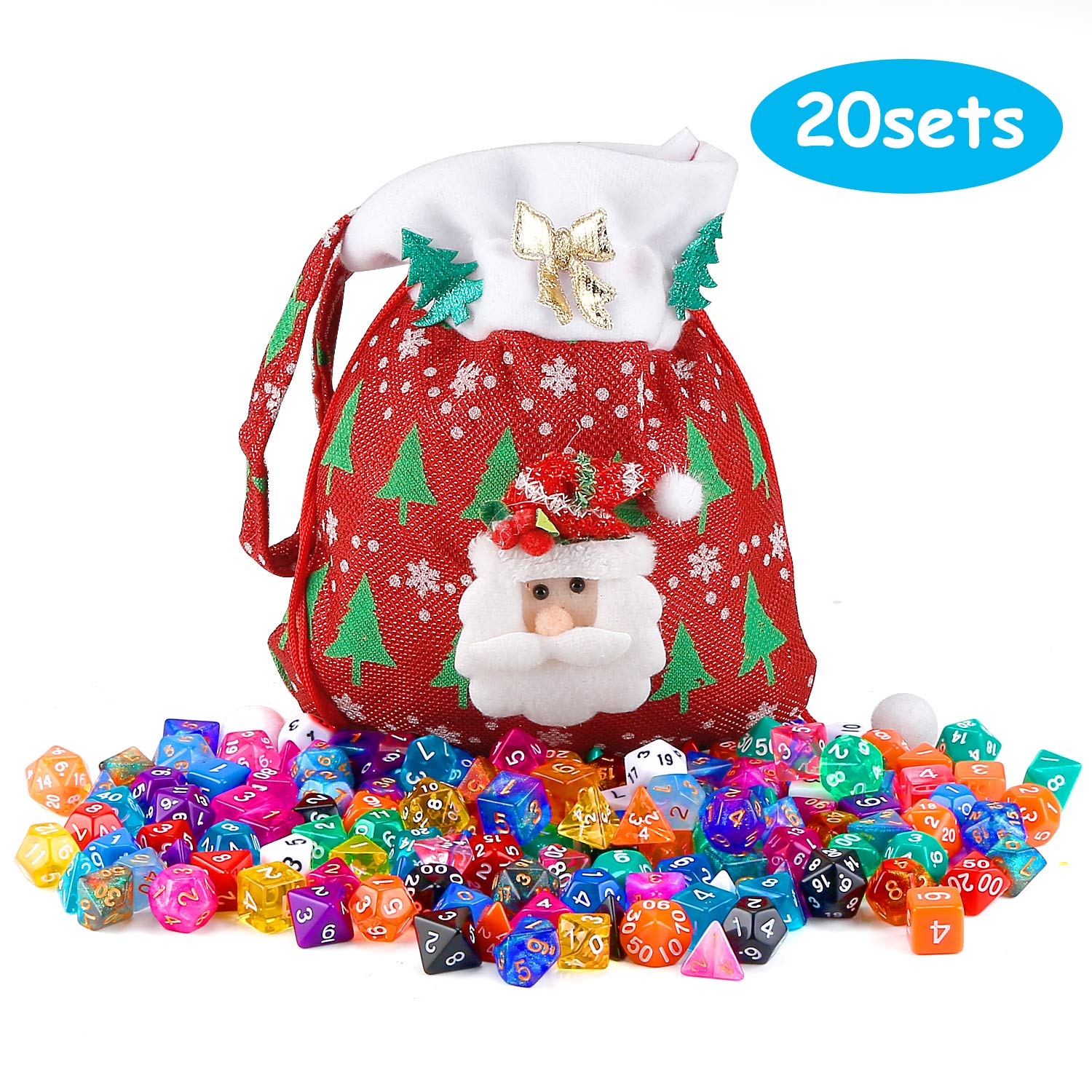 DND Dice Set 140 Pieces Polyhedron Dice 20 Colors Great for Dungeons and Dragons DND RPG MTG Table Games D4 D6 D8 D10 D% D12 D20 with a Big Santa Claus Bag