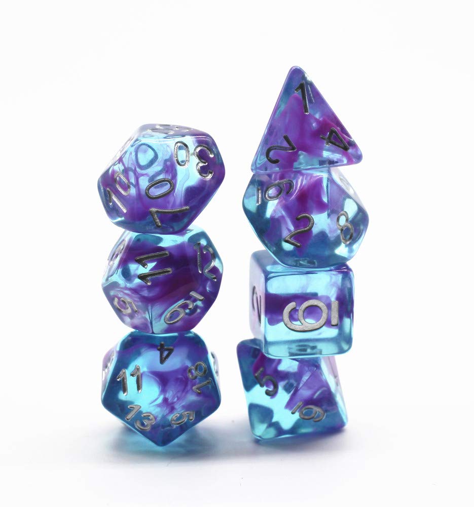 DND Dice Set-Blue Mix Purple RPG Dice for D&D Dungeons and Dragons Role Playing Game Polyhedral Transparent Swirl Dice