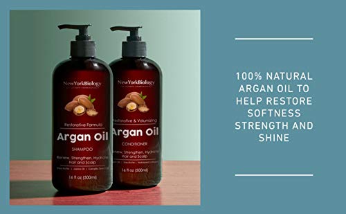 New York Biology Moroccan Argan Oil Conditioner - All Natural - Moisturizing and Volumizing Professional Series Restorative Formula - Infused with Keratin and Sulfate Free - 16.9 fl Oz
