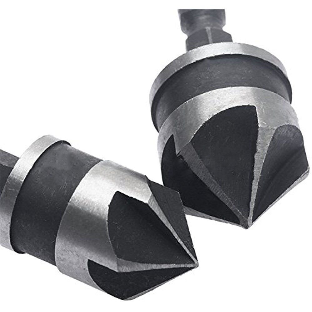 Yakamoz 3Pcs 1/4 Inch Hex Shank 5 Flute 90 Degree Chamfering Countersink Drill Bit Set | 12mm 16mm 19mm