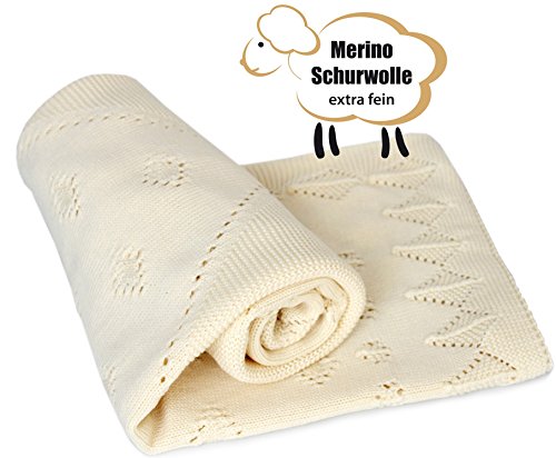 Sonnenstrick Baby Blanket 100% Organic Extra Fine Merino Wool (35.5 inch x 31.5 inch). Made in Germany.