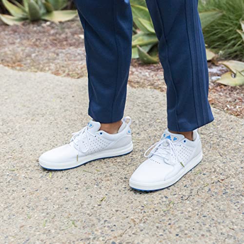 adidas mens Flopshot Spikeless Golf Shoe, Footwear White/Gold Metallic/Blue Rush, 10.5 US