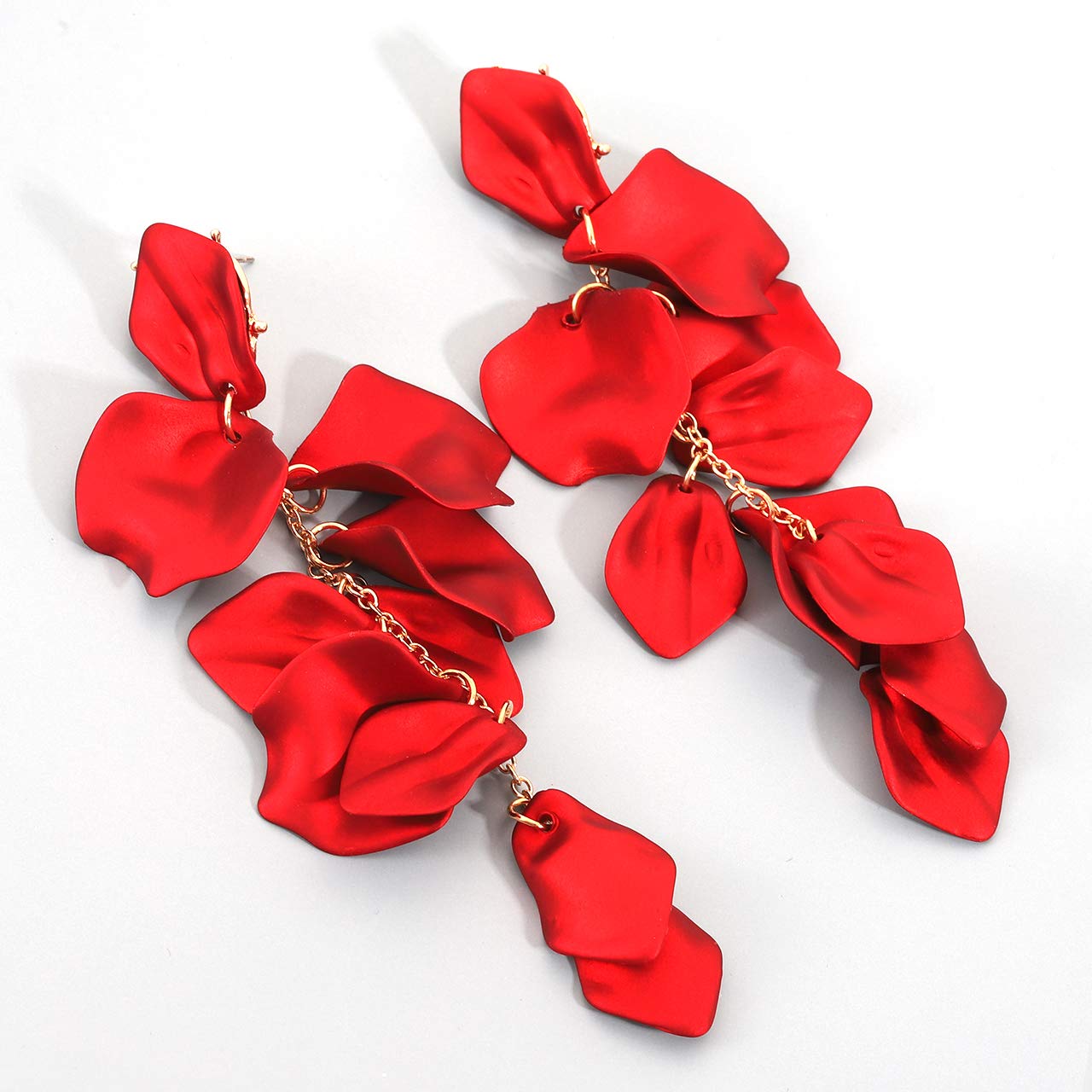 Acrylic Rose Petal Earrings For Women Bohemia Resin Long Tiered Flower Drop Dangle Earrings Statement Exaggerated Floral Tassel Earrings (Red)