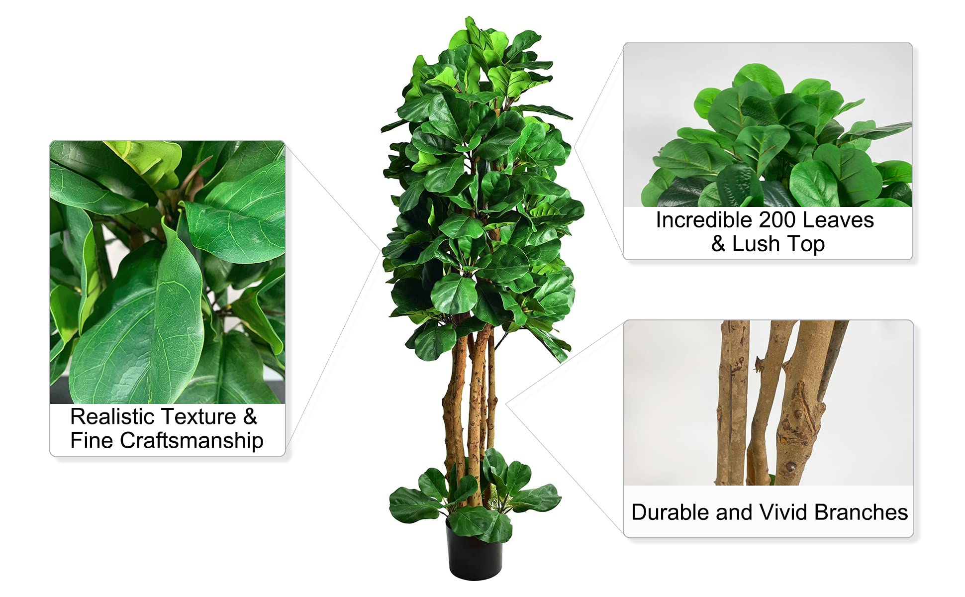 Fake Fiddle Leaf Fig Tree, Indoor Outdoor Artificial Trees Fake Plants for Hotels, Gardens, Offices and Home