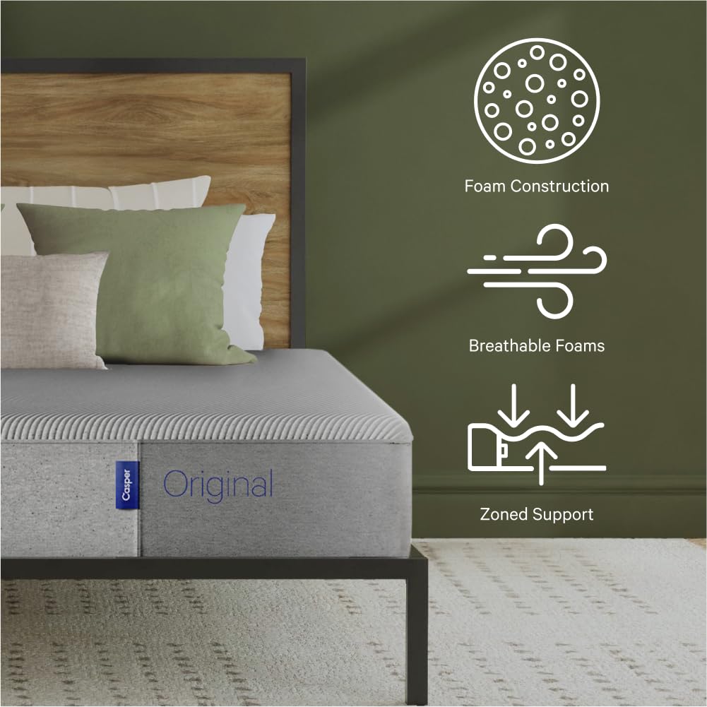 Casper Sleep Original, California King Mattress with Zoned SupportTM - Medium Firm Memory Foam Bed in a Box - 100-Night Trial - CertiPUR-US Mattress, Light Grey