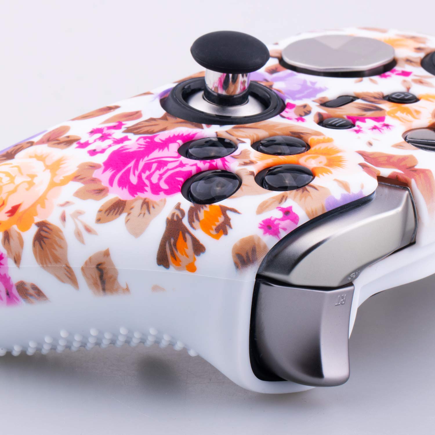 9CDeer 1 x Protective Customize Transfer Print Silicone Cover Skin Pink Flowers + 6 Thumb Grips Analog Caps for Xbox Elite Wireless Controller Compatible with Official Stereo Headset Adapter