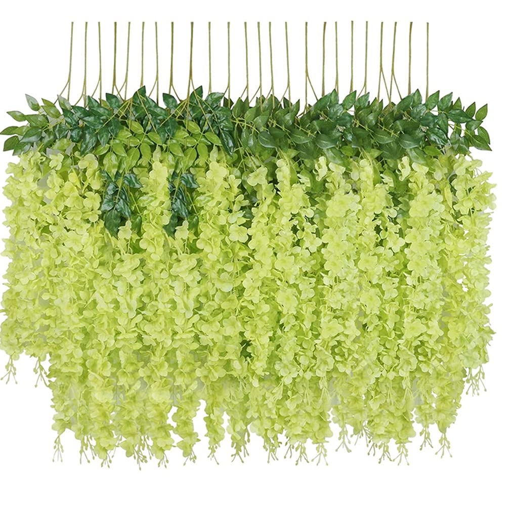 Vanassa 12pcs Artificial Fake Wisteria Vine Garland-GreenDec 3.6FtPiece Silk Wisteria Vine Ratta Hanging Flower for Home Garden Wedding Decor(green), Turquoise