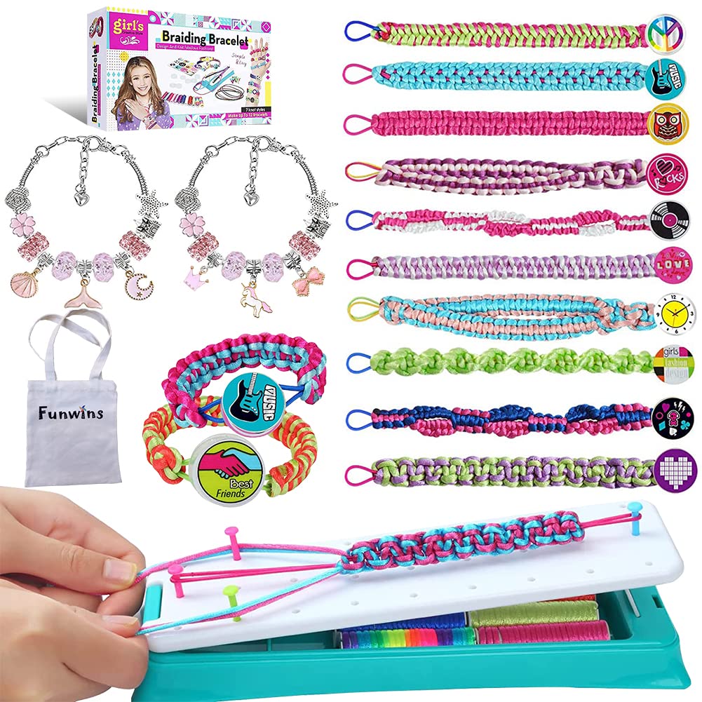 Funwins Friendship Bracelet Making Kit for Girls - Arts and Crafts Jewelry Making Toys for 5 6 7 8 9 10 11 12 Years Old, Gifts for Kids for Christmas, Birthday, Rewarding, and Travel Activity (Pink)