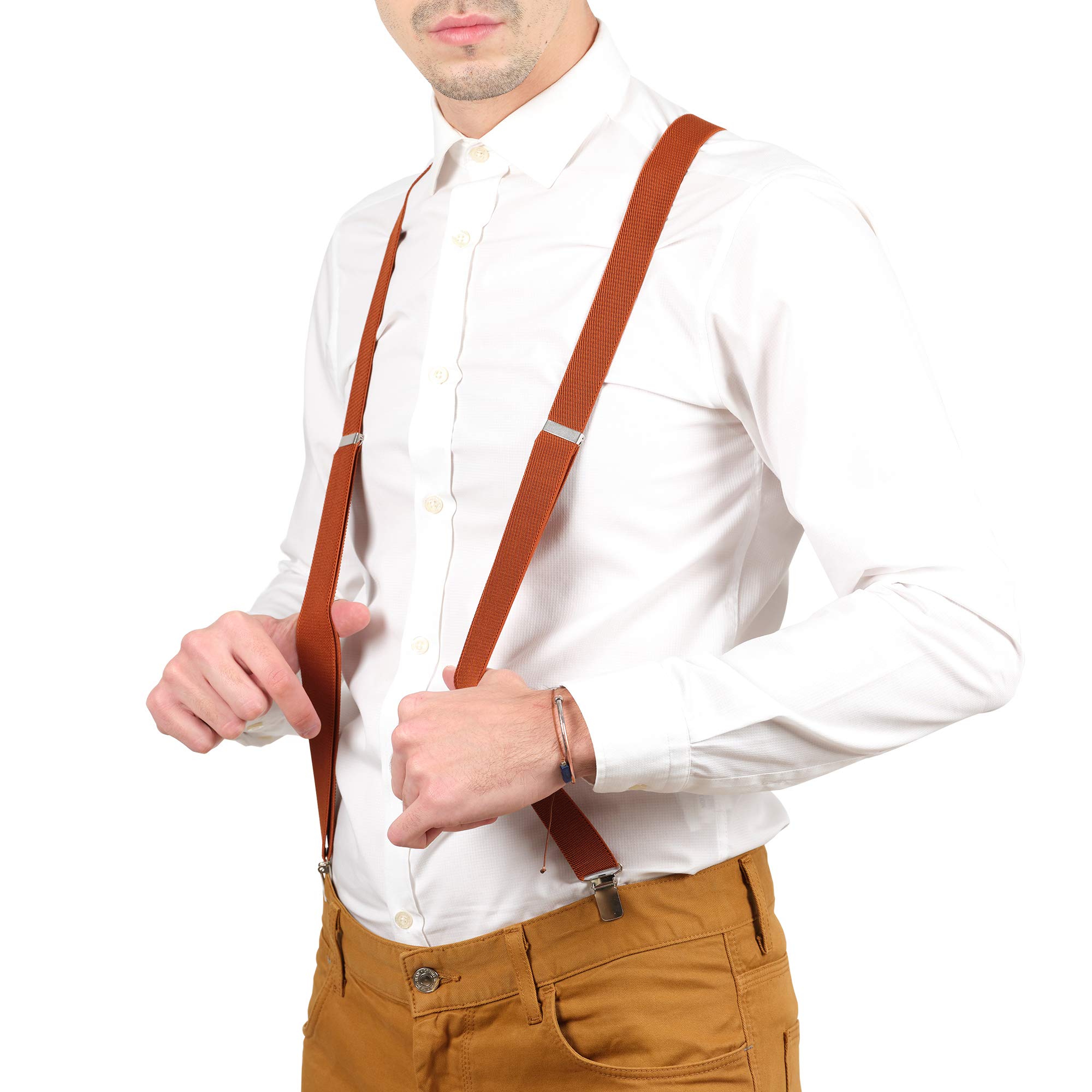 Action Ward Suspenders for Men | Y Back Elastic Suspender Braces (Brown Rust, 10)