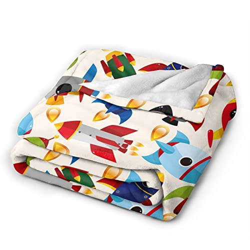 ALYYDFF Creative Aerospace Spaceship Cartoon Cute Flannel Fleece Blanket Lightweigh Throw Blankets for Kids for Couch Bed Sofa Cover 80"x60"