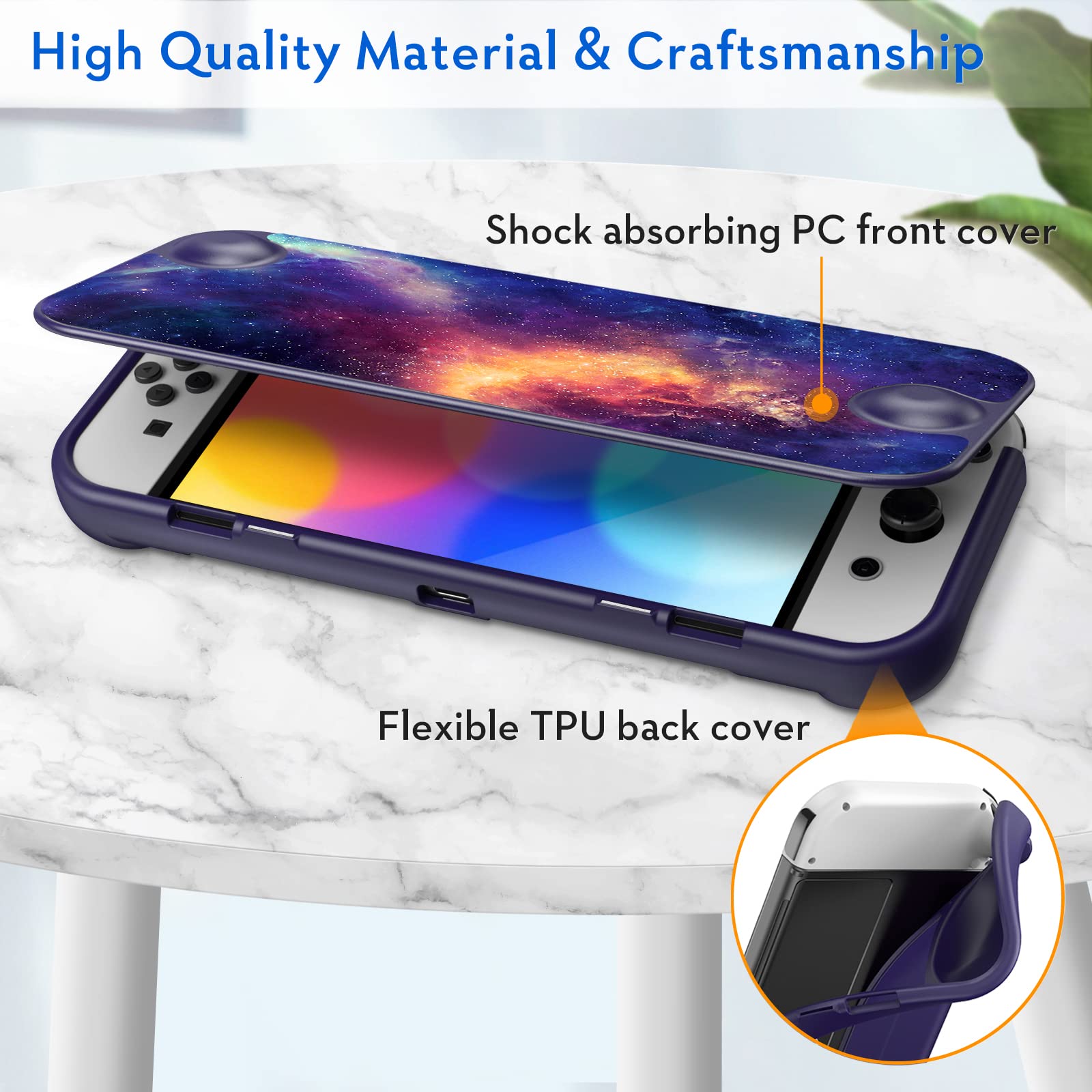 Fintie Flip Case for Nintendo Switch OLED Model - [Screen Safe] Slim Protective Soft TPU Shell with Magnetically Detachable Front Cover & Ergonomic Grip for Switch OLED Model 2021 (Galaxy)