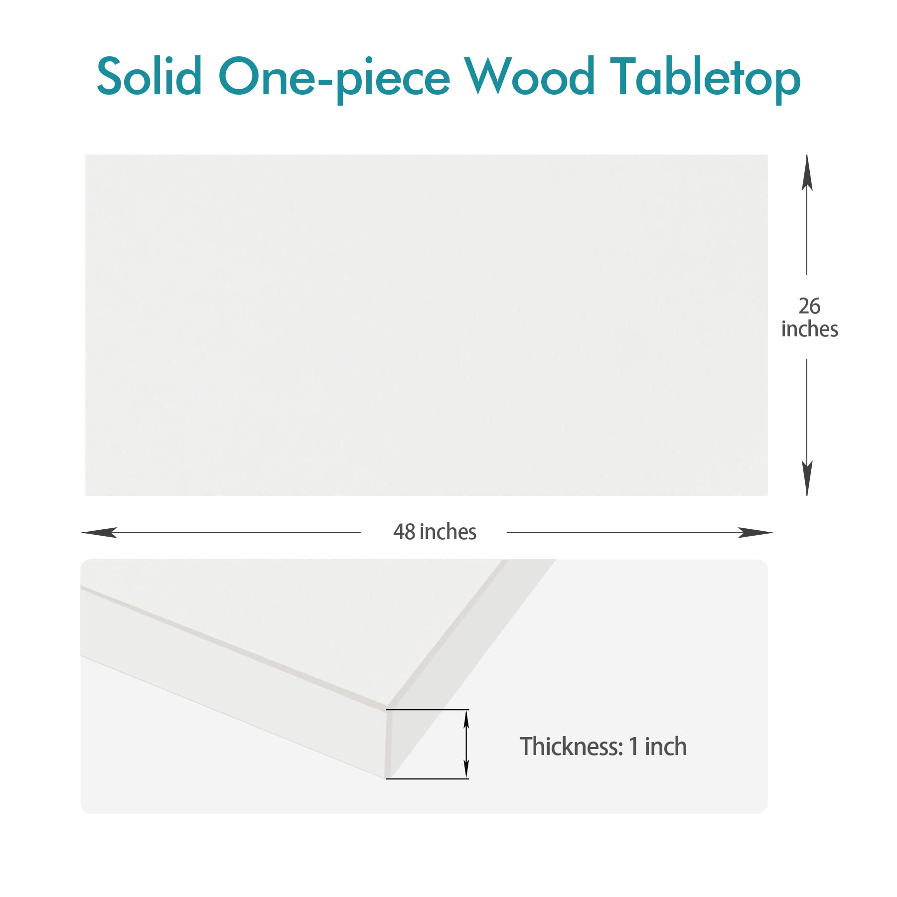 Kaboon 48x26 inches Tabletop, Solid One-Piece Desktop for Sit Stand Desk, Double Desks, L Desk DIY,Wood Countertop Home or Commercial Use,1 inch Thick,White, 26" D x 48" W