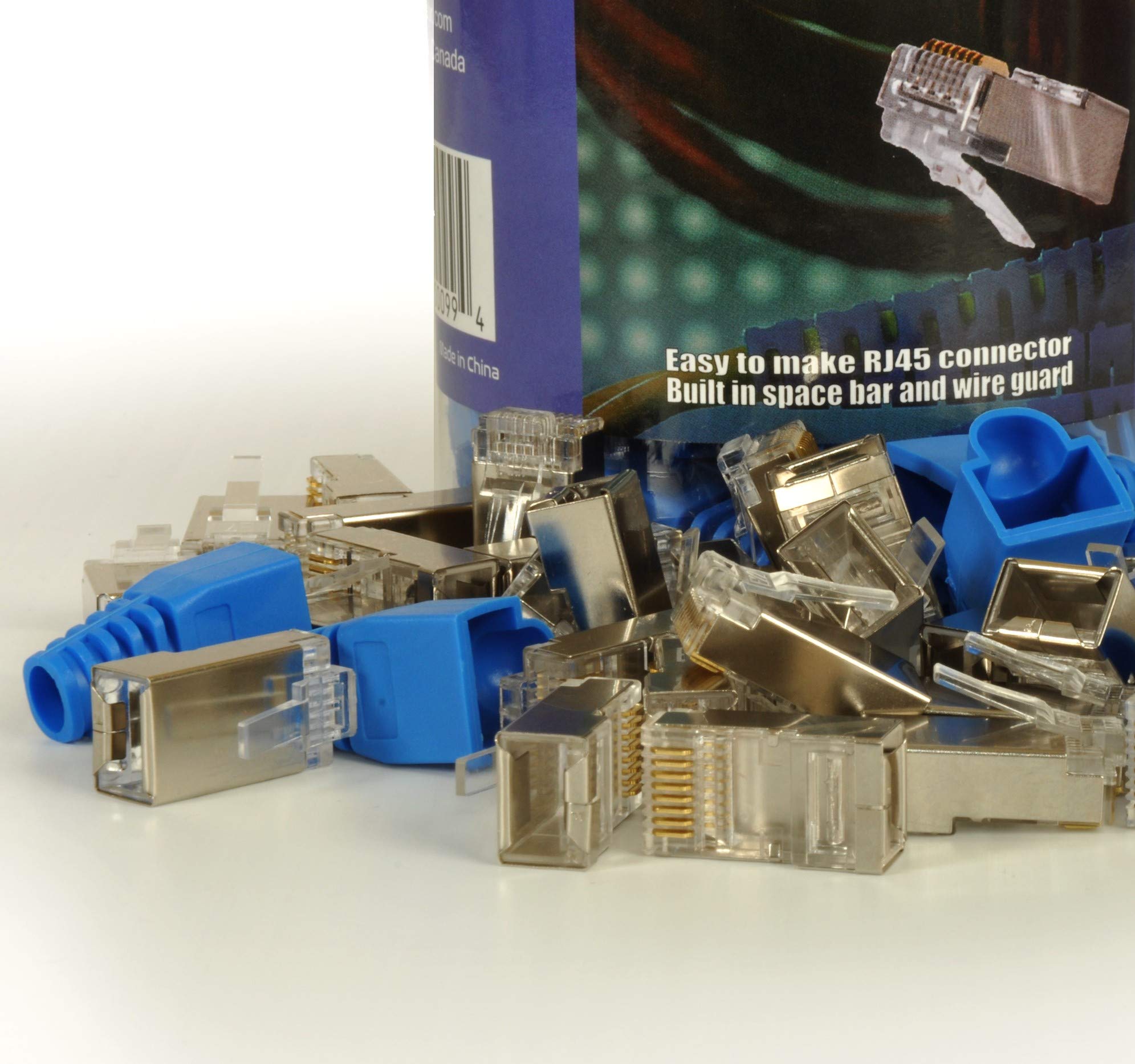 Platinum Connector RJ45 Cat6a/6 FTP snap in clips with Boots (50 count each) - pass through makes connector assembly much easier and less prone to miss-wiring