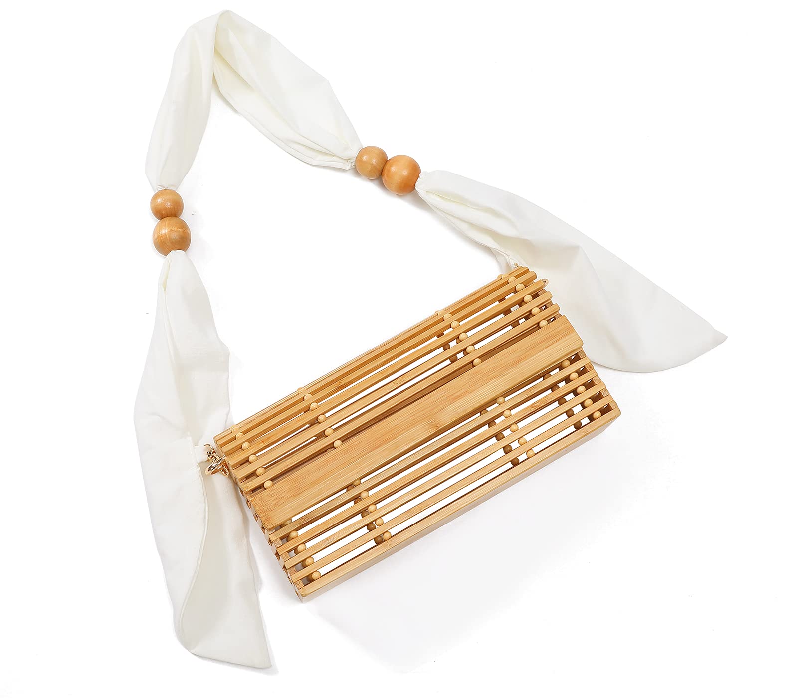 FANCELINE Bamboo Shoulder Bag for Women Summer Straw Bags Wooden Beach Purse Basket Handle Handbags