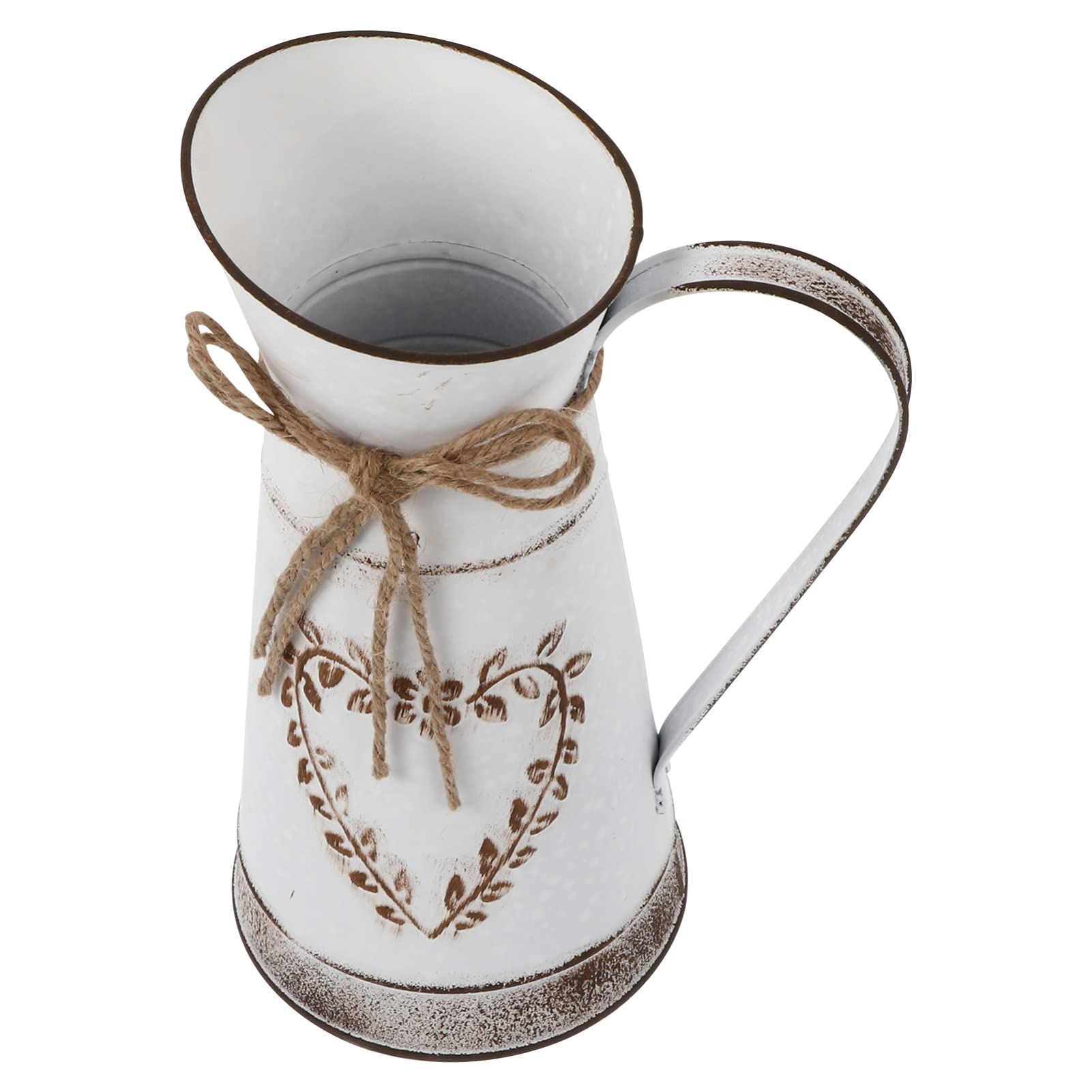 GANAZONO French Pitcher Vase Metal Heart Leaf Flower Pitcher Flower Arrangement Pot Decorative Water Jug for Home Office Garden (White) Size L