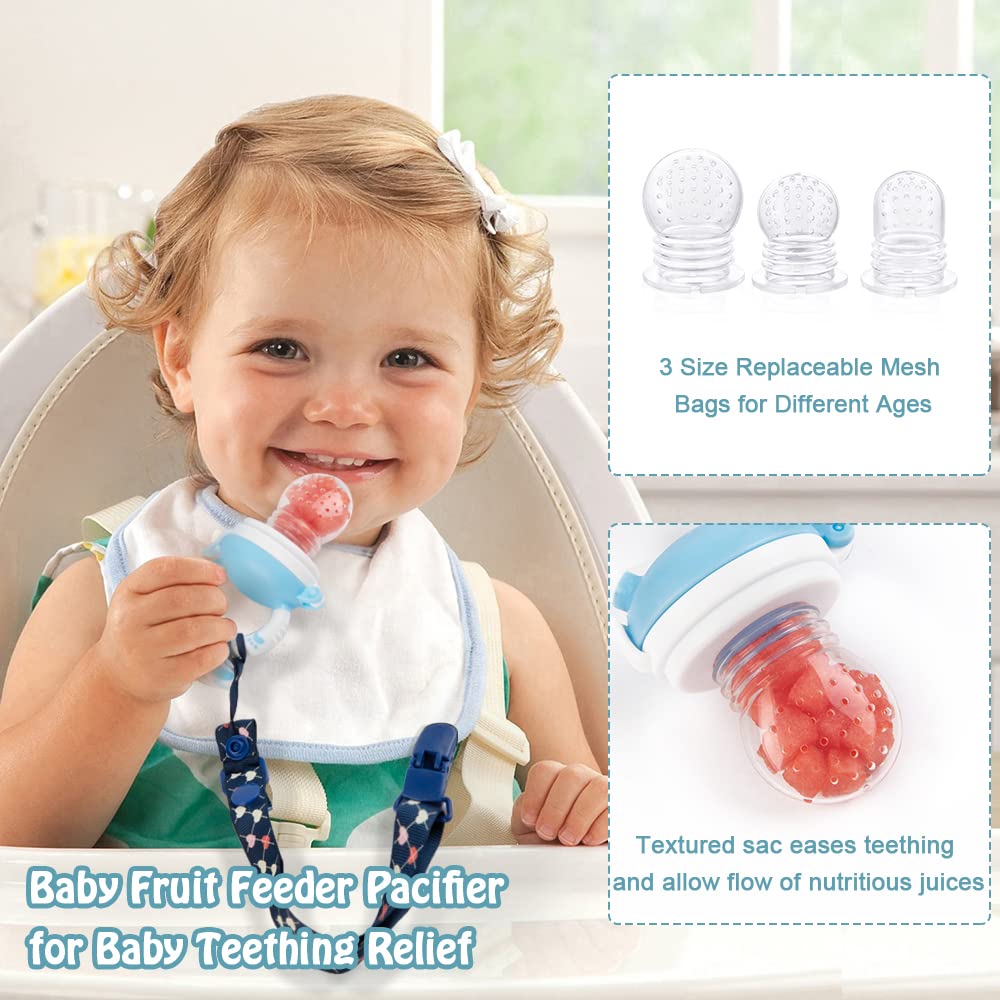 Baby Food Feeder - 2 Baby Fruit Pacifiers & 1 Soft Silicone Squeeze Spoon Bottle for Baby First to Second Feeding - Infant Food Dispensing and Feeding