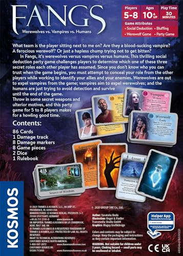 Fangs | Thames & Kosmos | Party Game | Vampires v. Werewolves v. Humans | Social Deduction | Role-Playing | 5 to 8 Players | Ages 10 and up