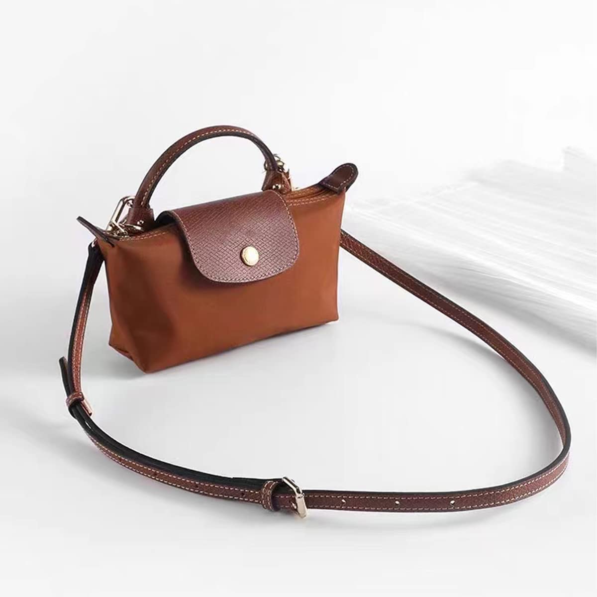 jiesinlov Leather Bag Shoulder Strap Compatible with Mini Pouch,Purse Straps Crossbody Adjustable Replacement Conversion Kit Fit for Handbag (BROWN-GOLD)