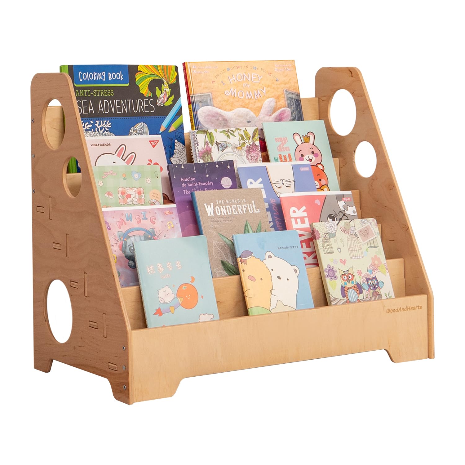 WoodandHearts Kids' Bookcases, Cabinets & Shelves, Nursery bookshelf, Childrens bookshelf, Bookshelf for kids, Montessori Shelf, Preschool Bookshelf, Montessori furniture for 1 year old (Kristi)