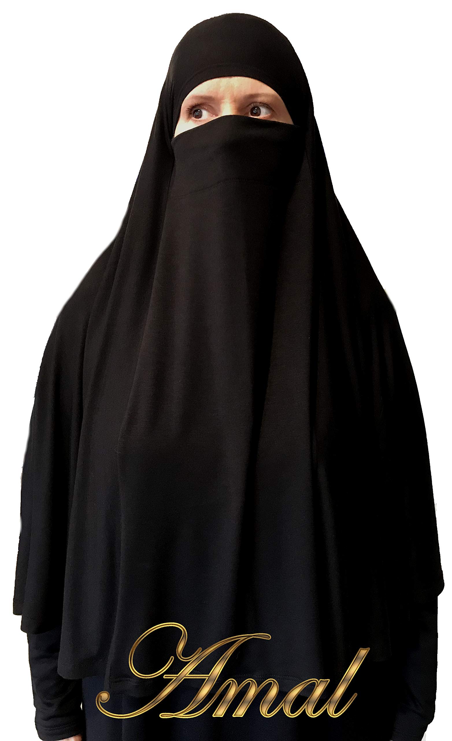 AMAL Niqab Muslim Nikab Women Burka Overhead Jilbab Long Hijab Abaya Khimar (Black)
