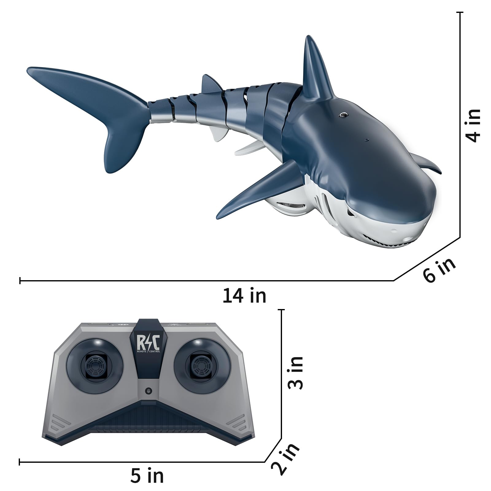 TEMI Remote Control Shark Toys, 1:18 High Simulation Scale Fish with Light and Spray Water for Lake Bathroom Pool Christmas Birthday Gift Electric RC Boat for Kids Ages 6+ Boys