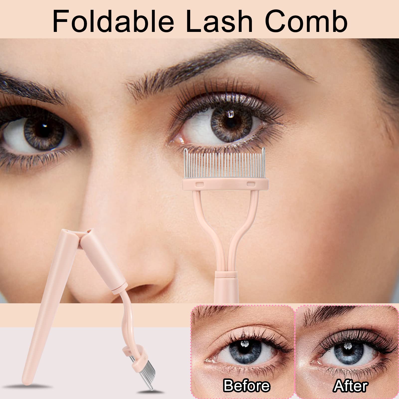 BABORUI 4 in 1 Eyelash Separator Tool Kit, Eyelash Comb Mascara Separator Tool | False Lash Clip Eyelashes Applicator Tool | Mascara Guard Applicator Lash Applicator Tool | Portable Eyelash Curler
