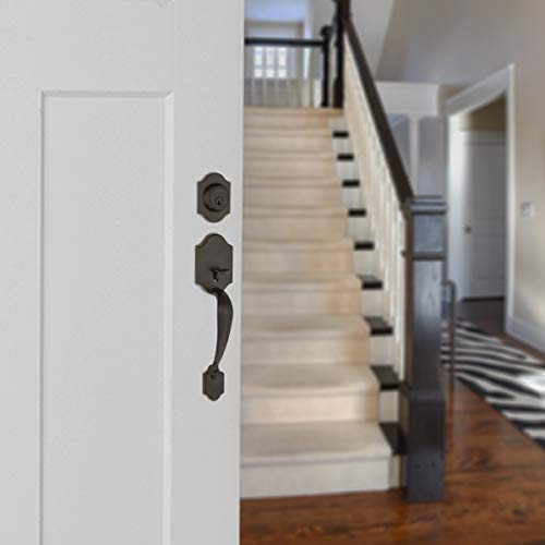 Amazon Basics Standard Exterior Handle Set with Door Knob and Deadbolt, Matte Black