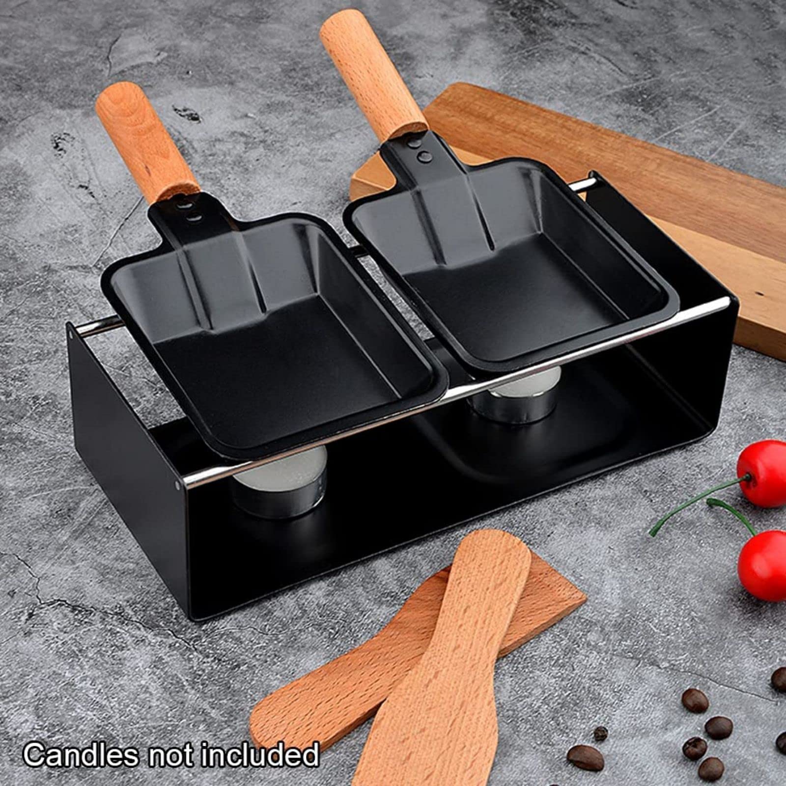 FantasyDay Mini Raclette Set,Two Grill Pan,Candlelight Cheese Melter Pan,Non Stick Rotaster Baking Tray Stove Set,Suitable for Cheese, Meat, Fish, and Vegetables( not included candles)