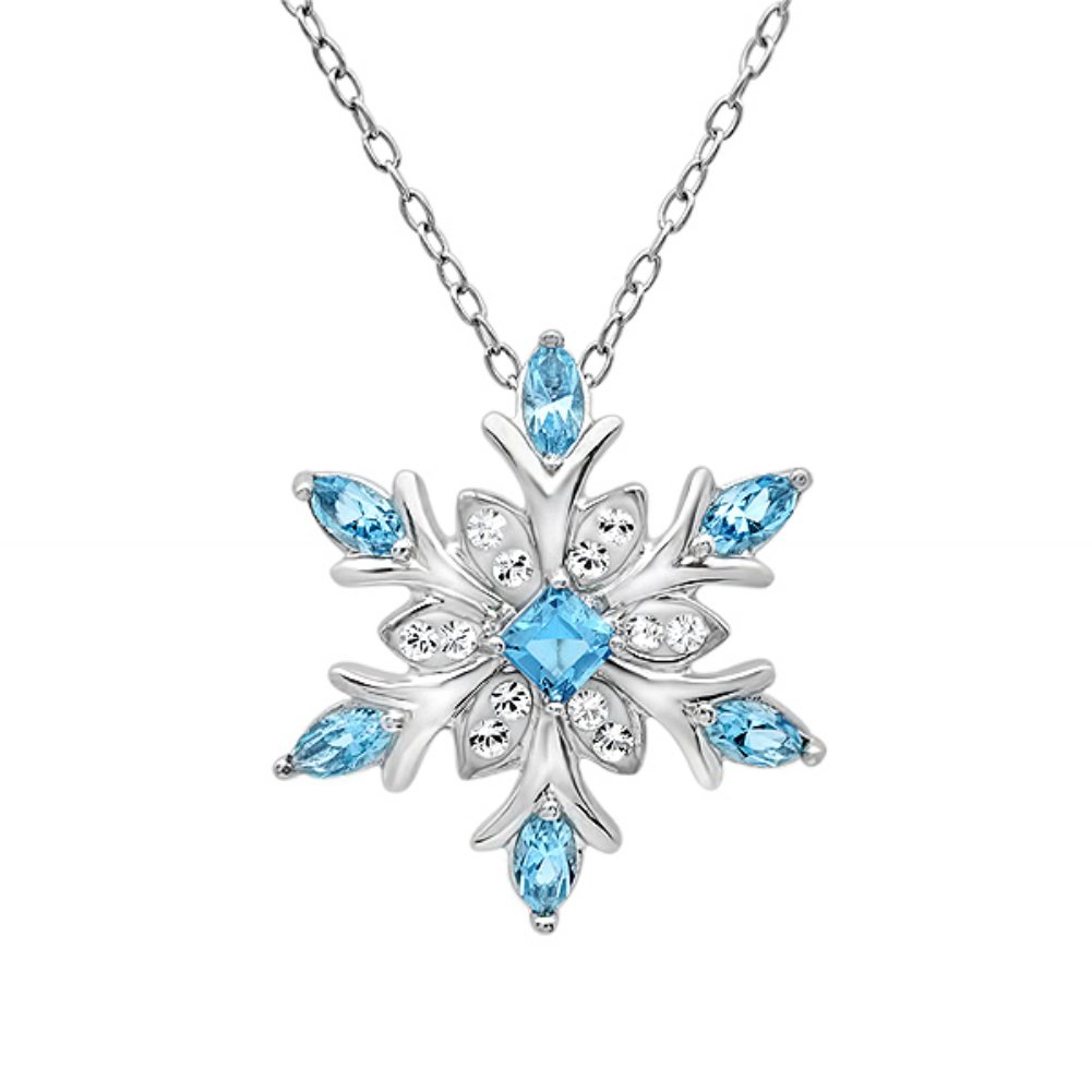 Amanda Rose Collection Sterling Silver Snowflake Pendant Necklace with SWAROVKSI Crystals (Blue and White)