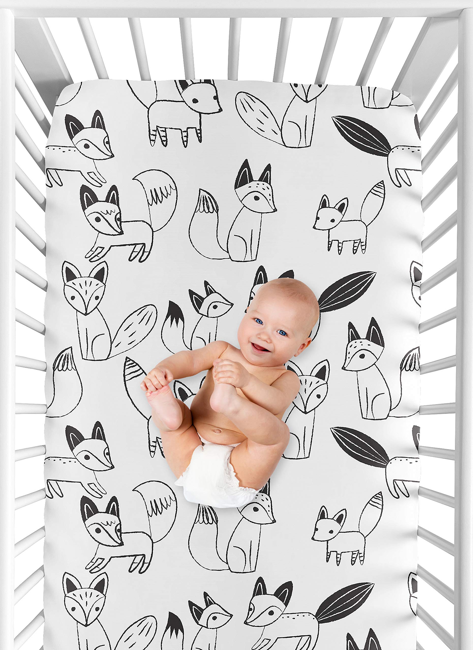 Fitted Crib Sheet for Black and White Fox Collection Baby/Toddler Bedding Set Collection