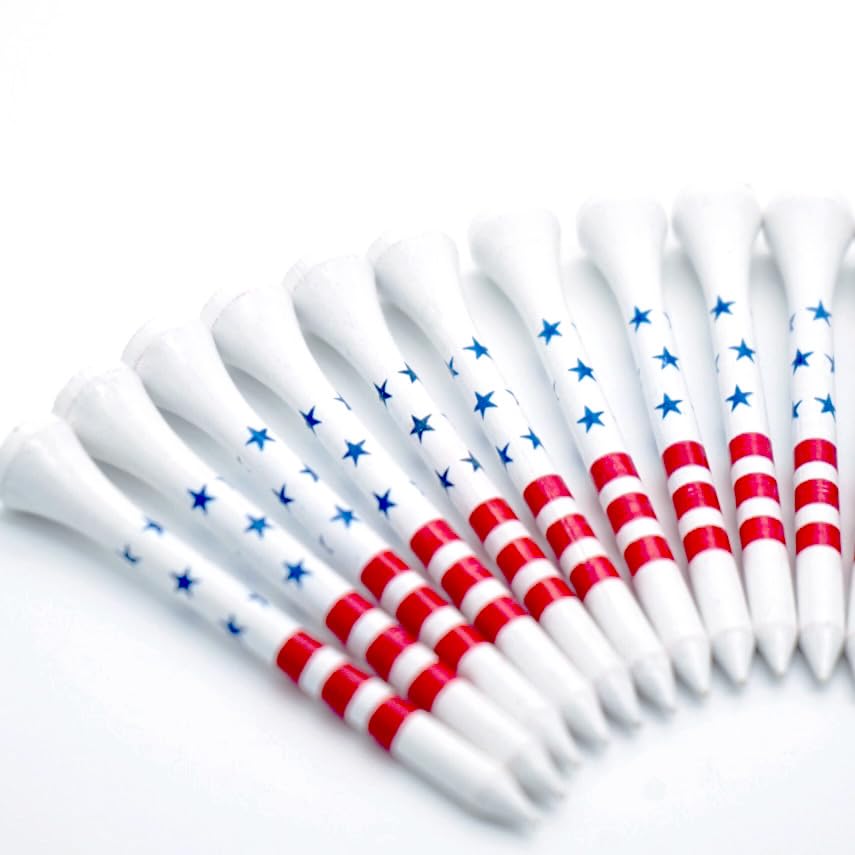 American Golf USA Golf Tees - 100 Pack of 2-3/4 Inch - American Pride Flag Design, Professional Length Tee, red white and blue