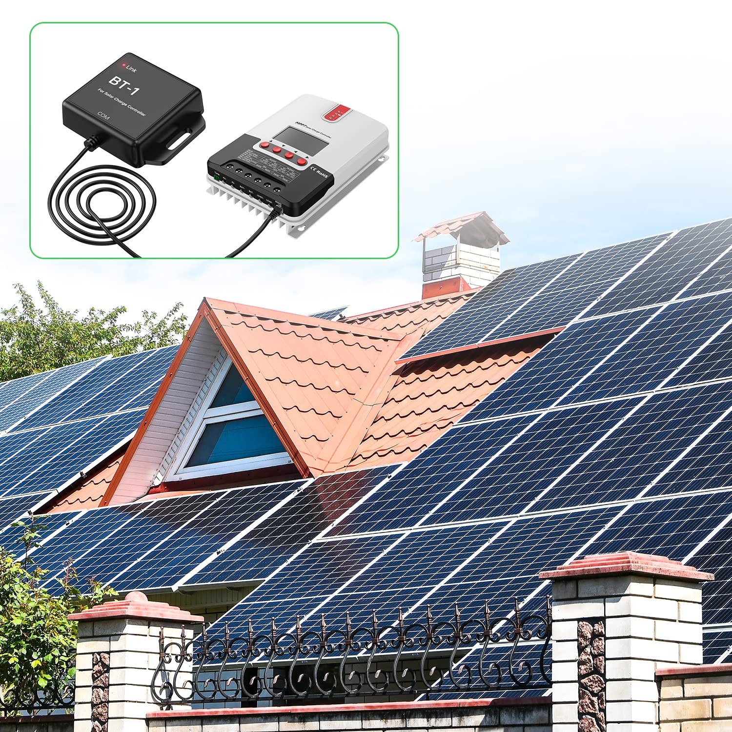 BT-1 Wireless Module RJ12 Communication Port for MPPT Solar Charge Controllers 20A/30A/40A, cooperates with Mobile Phone APP to Realize, Parameter Setting, and Data Viewing of The System, RS232