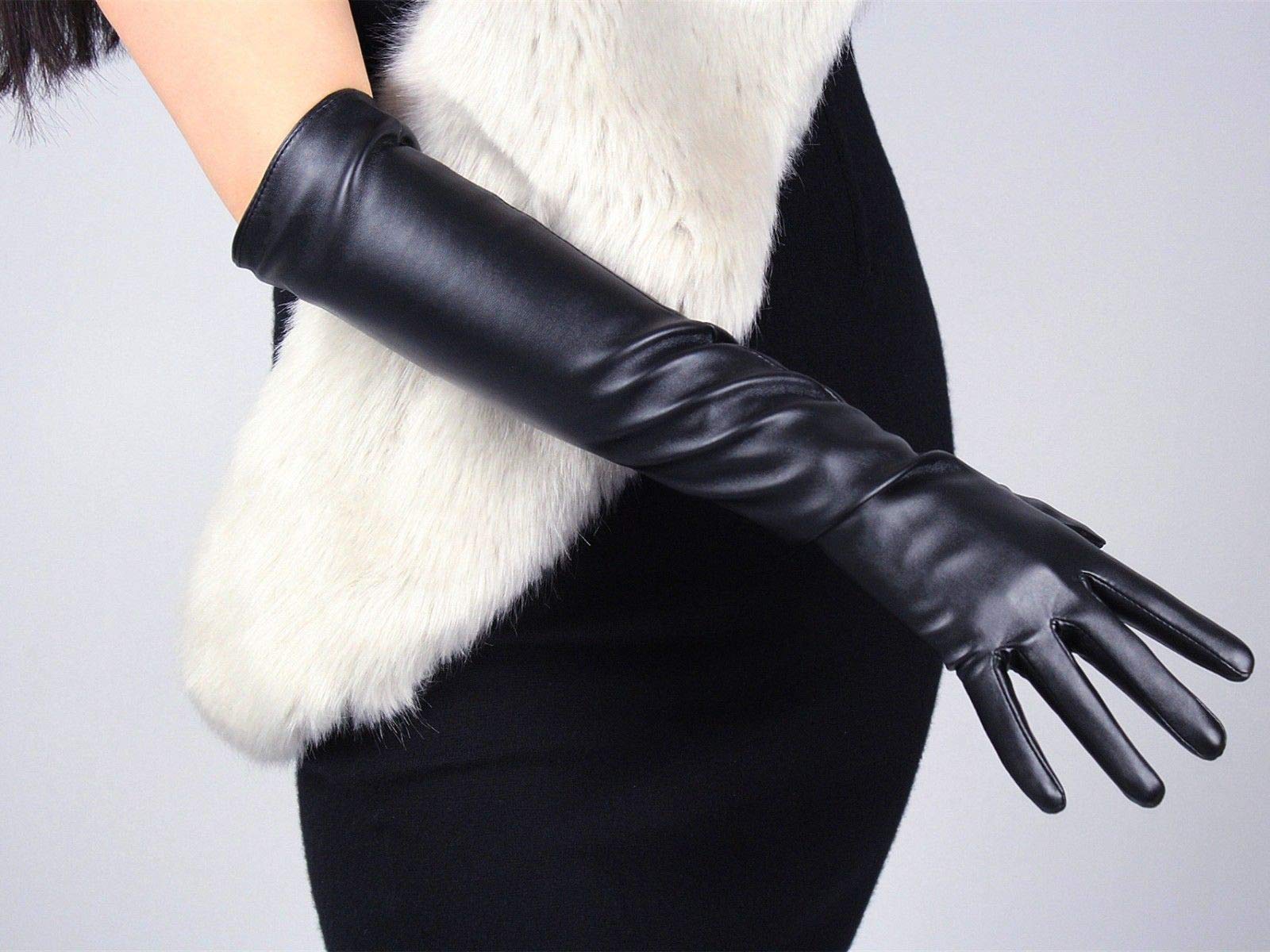 DooWay Long Leather Gloves Women Black Touchscreen Elbow Length Gloves 20 inches Winter Warm Opera Gloves Evening Costume Cosplay