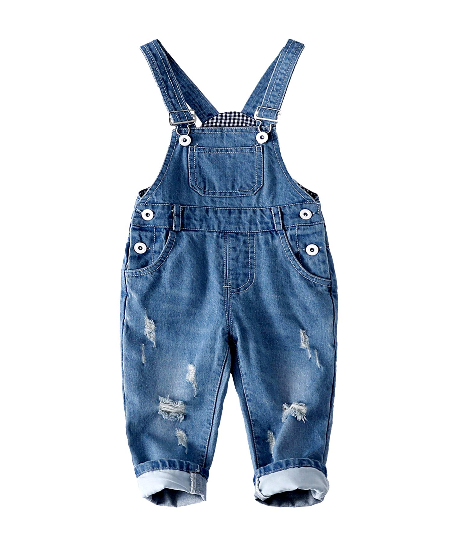 KIDSCOOL SPACE Baby Boy Girl Jean Overalls,Toddler Ripped Denim Cute Workwear,Light Blue,2-3 Years