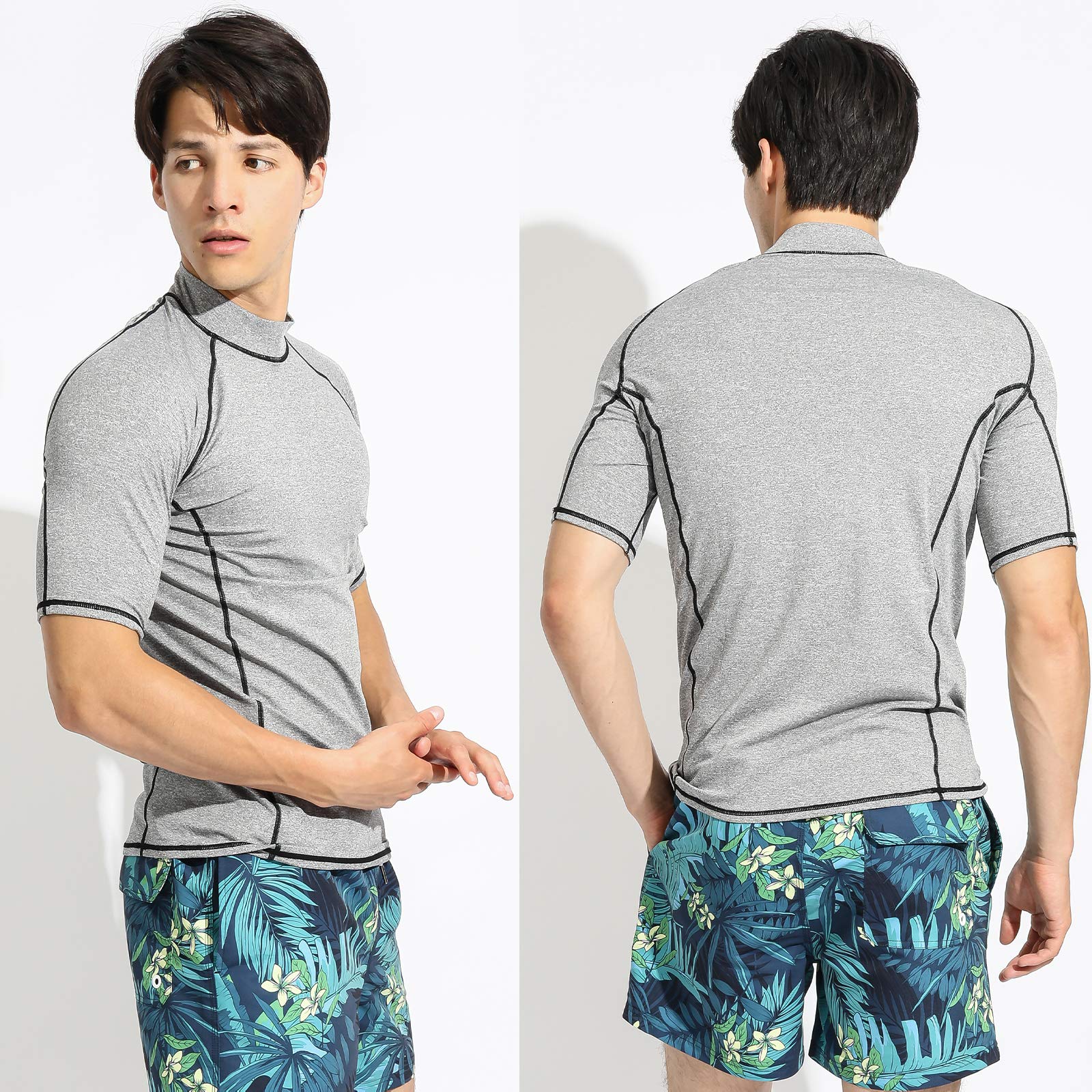 Actleis Men's Short Sleeve Rash Guard, UPF50+ UV Sun Protection Tee Quick Dry Swimming Shirts S Heather gray