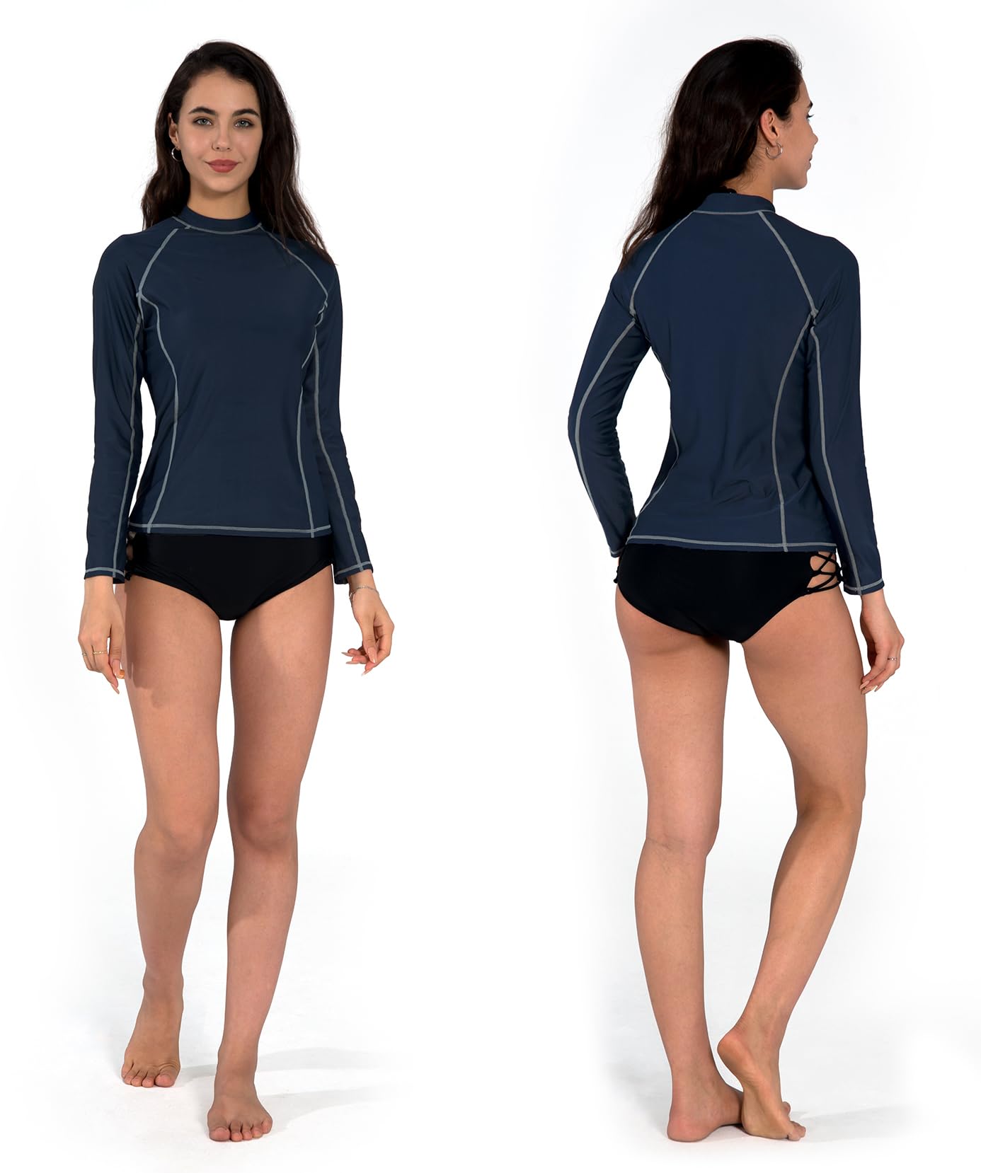 Actleis Women's Long Sleeve Rash Guard UPF50+ UV Sun Protection Quick Dry Swimming Surfing Shirts M Navy