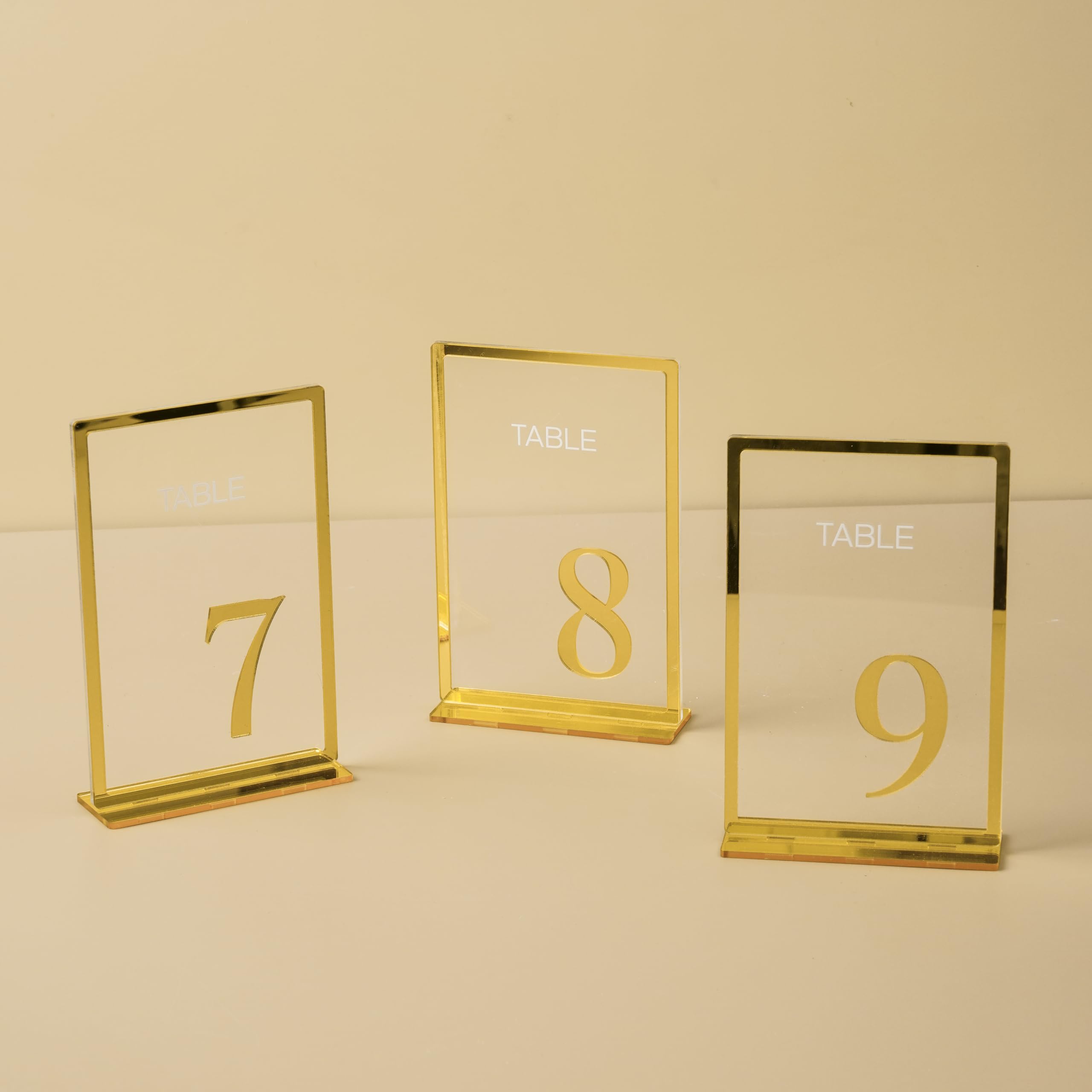 Blue Violet Wedding Table Numbers 1-25, Gold Mirror Acrylic Table Numbers with Stands, 4x6” Table Sign and Holder, Laser Cut 3D Overlay, Table Numbers for Reception