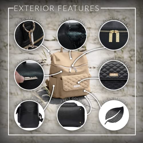 Petit Monaco Diaper Bag Backpack by Luli Bebe - Designer Modern Vegan Leather Diaper Bag Backpack with Gender Neutral Design, Cute Mini Diaper Bag Backpack (Ebony Black)