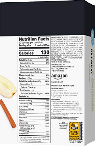 Amazon Brand - Happy Belly Instant Oatmeal, Apple & Cinnamon, 1.23 ounce (Pack of 10)