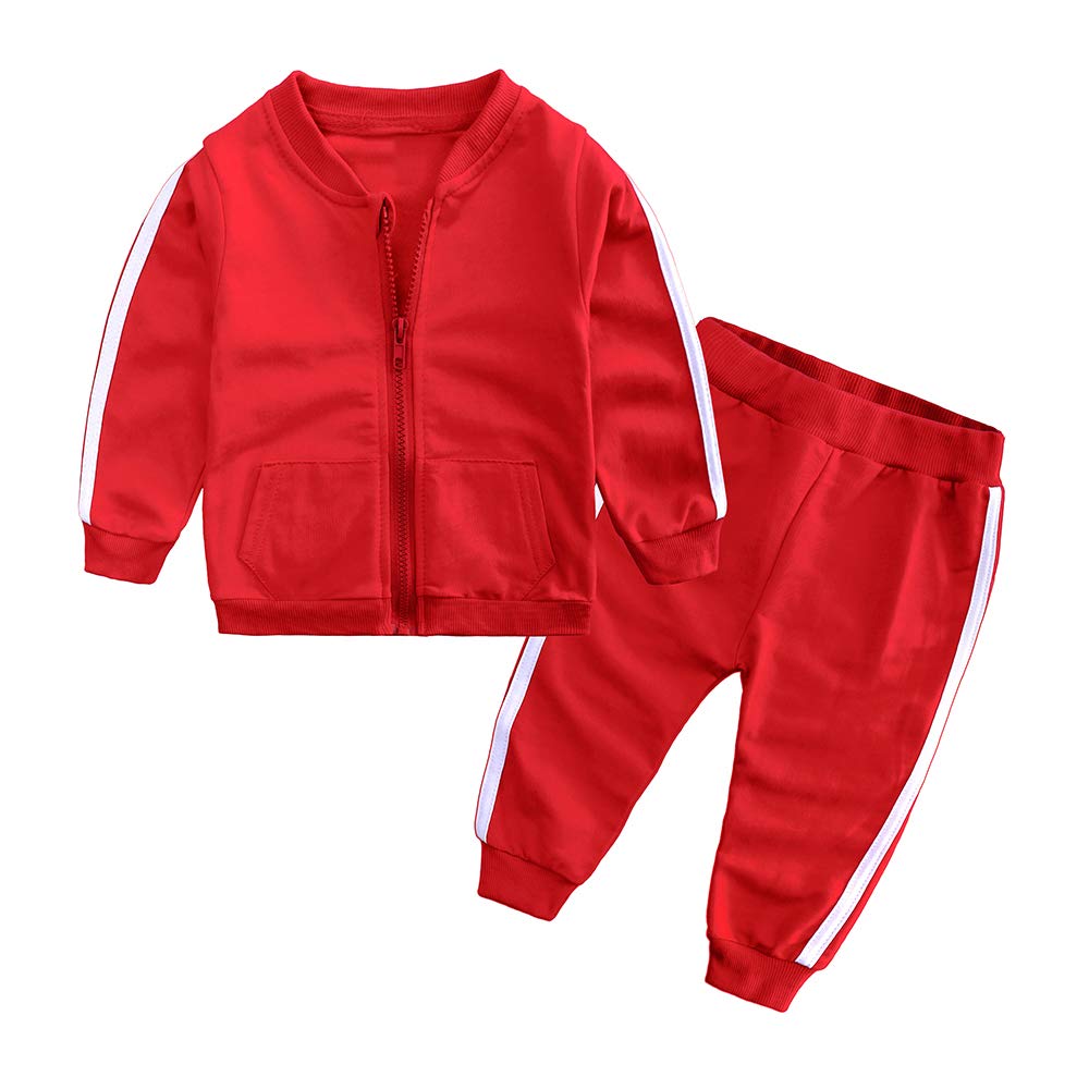 MYGBCPJS 2Pcs Baby Boys Girl Cotton Outfit Set Zipper Jacket Tops Pant Set Tracksuit Red
